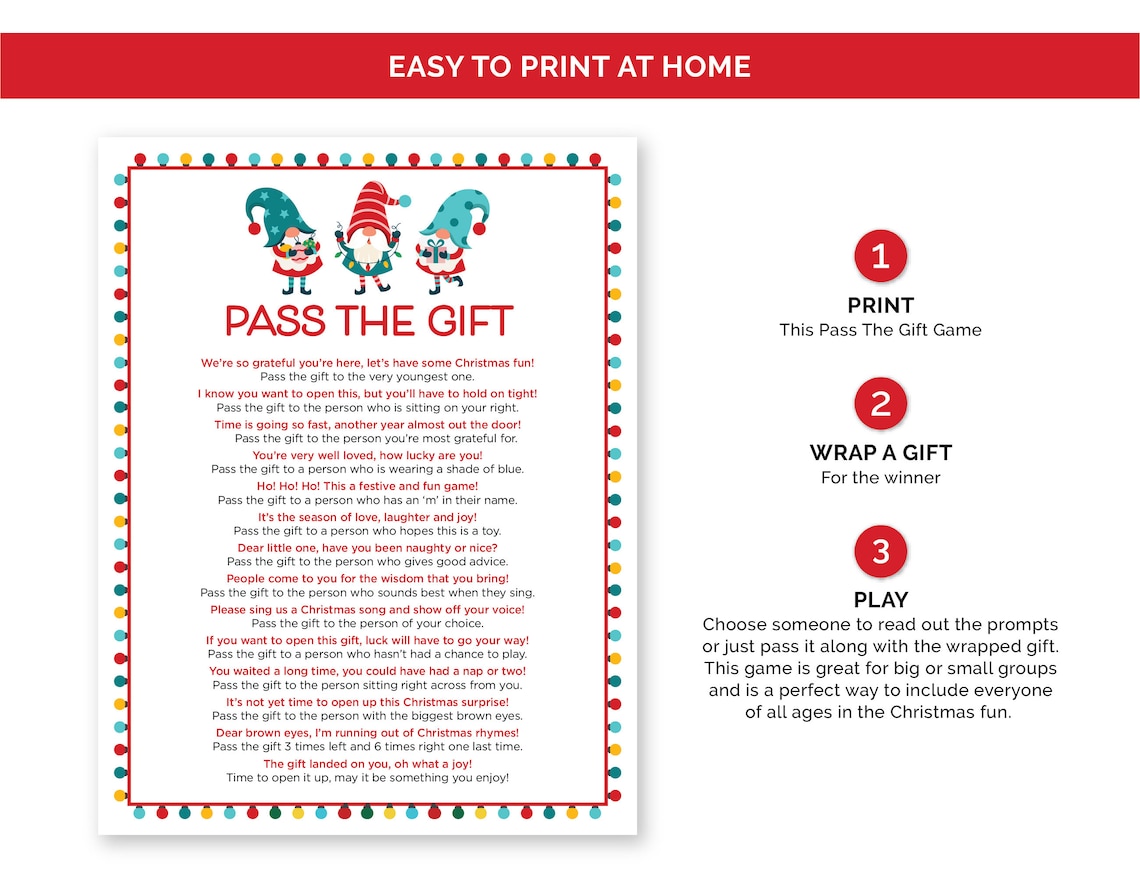 Christmas Pass the Gift Game, Printable Pass the Present Holiday Party ...