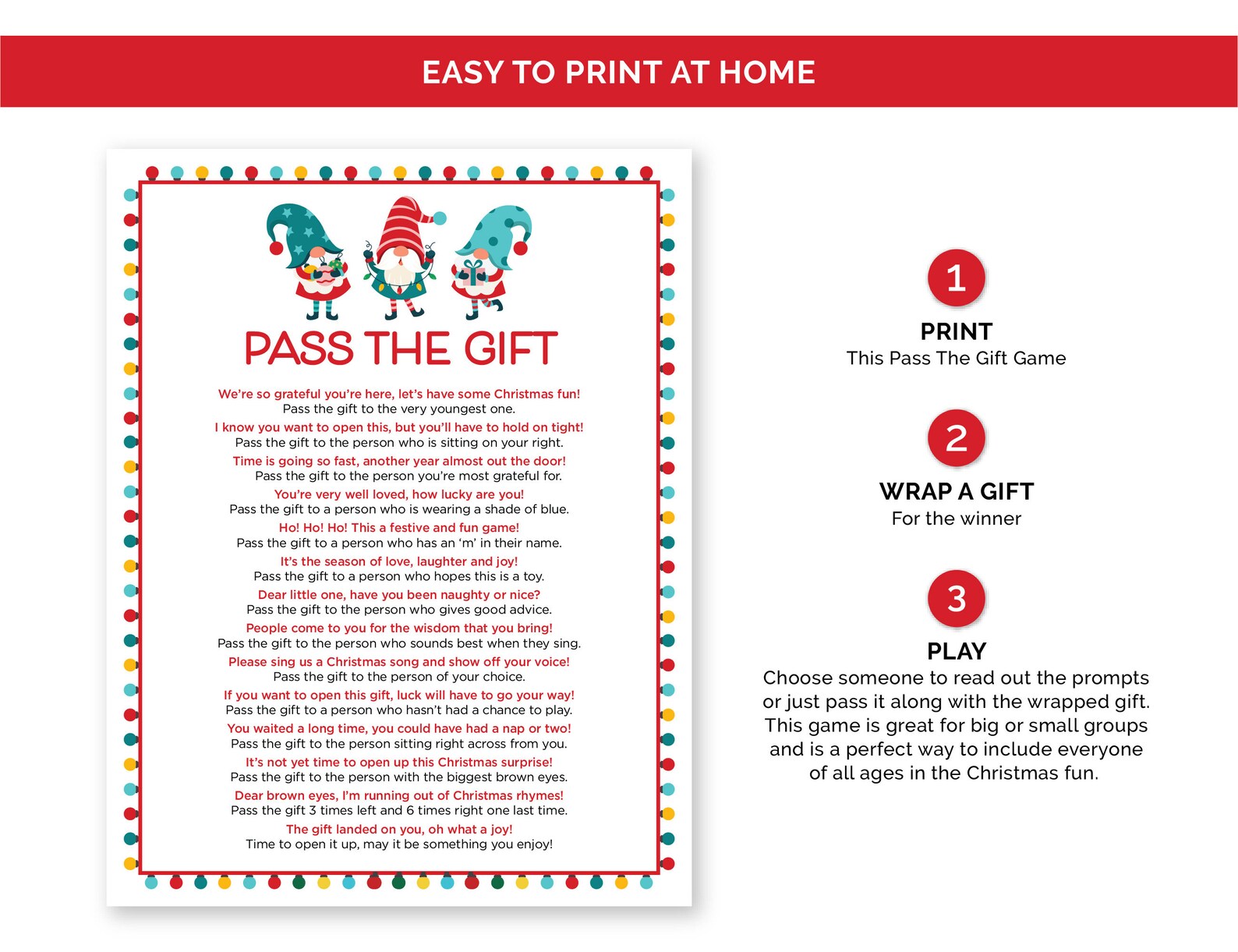 Christmas Pass the Gift Game, Printable Pass the Present Holiday Party ...