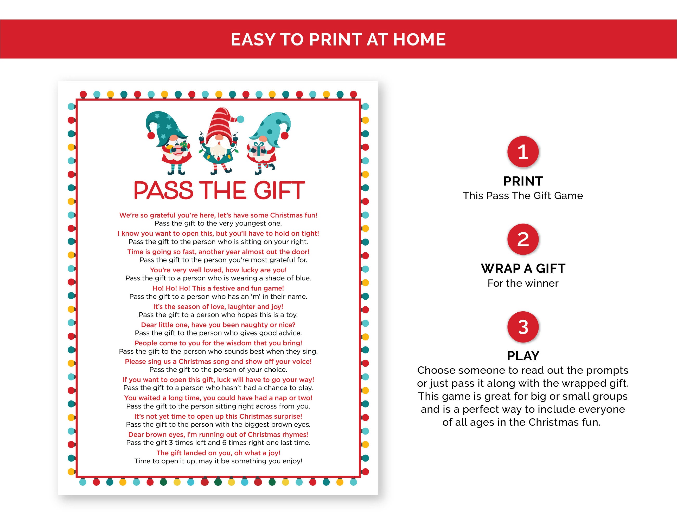 Christmas Pass the Gift Game, Printable Pass the Present Holiday Party ...