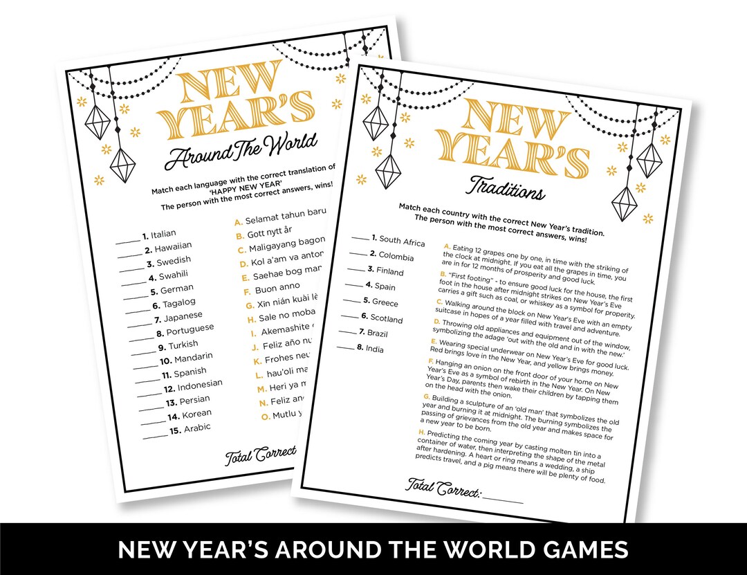 New Year's Around the World Games, Printable Around the World Matching ...