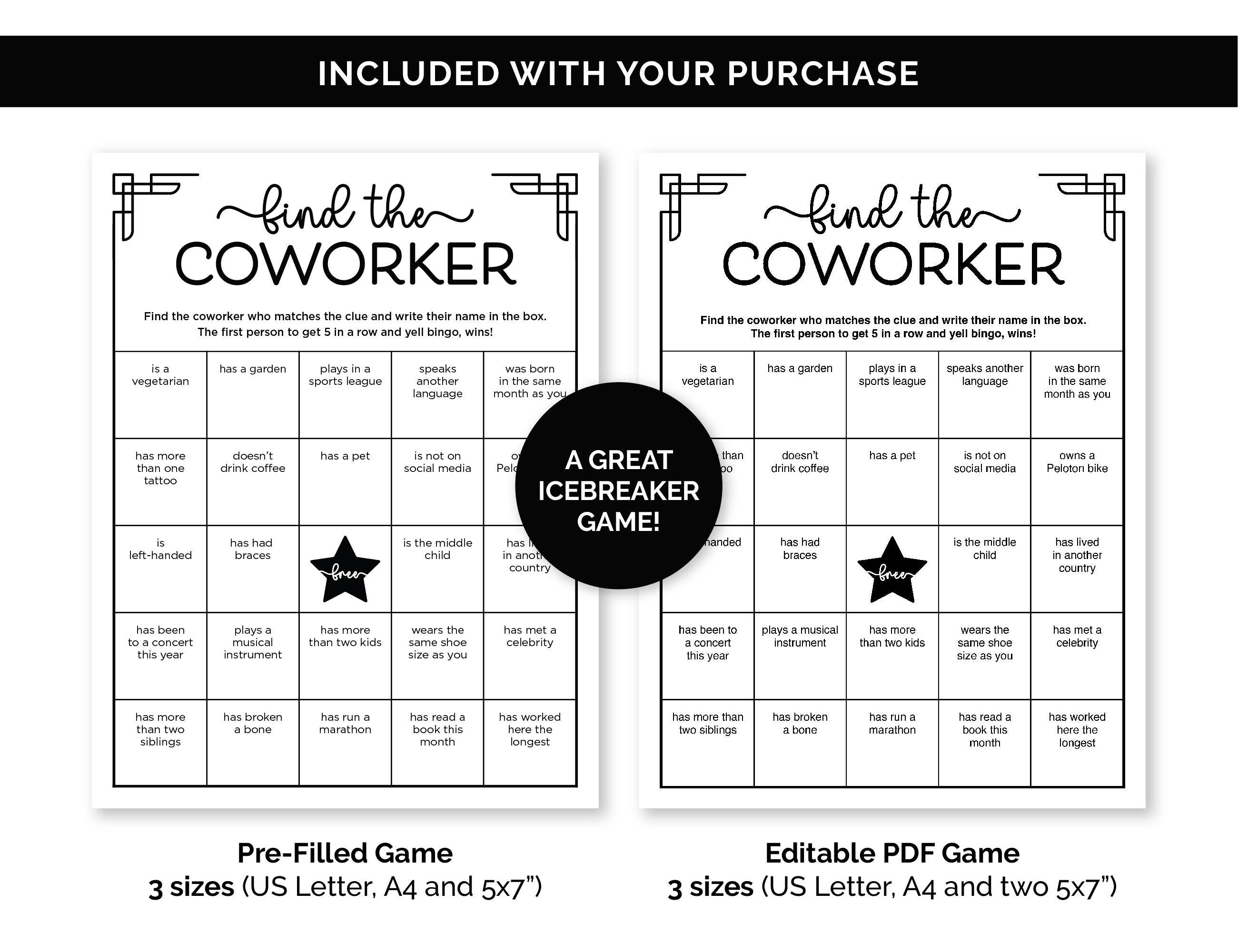 Editable Coworker Bingo Game, Find Someone Who Office Party Game ...
