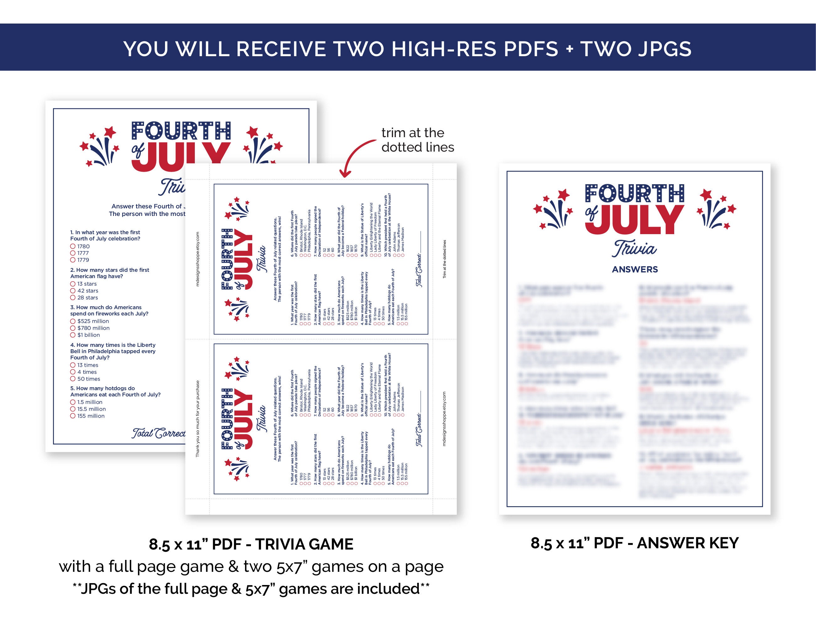 Fourth of July Trivia Game Printable Quiz With Answers for a - Etsy Canada