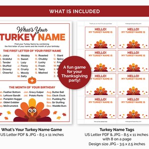 What's Your Turkey Name Game, Printable Thanksgiving Party Game for ...