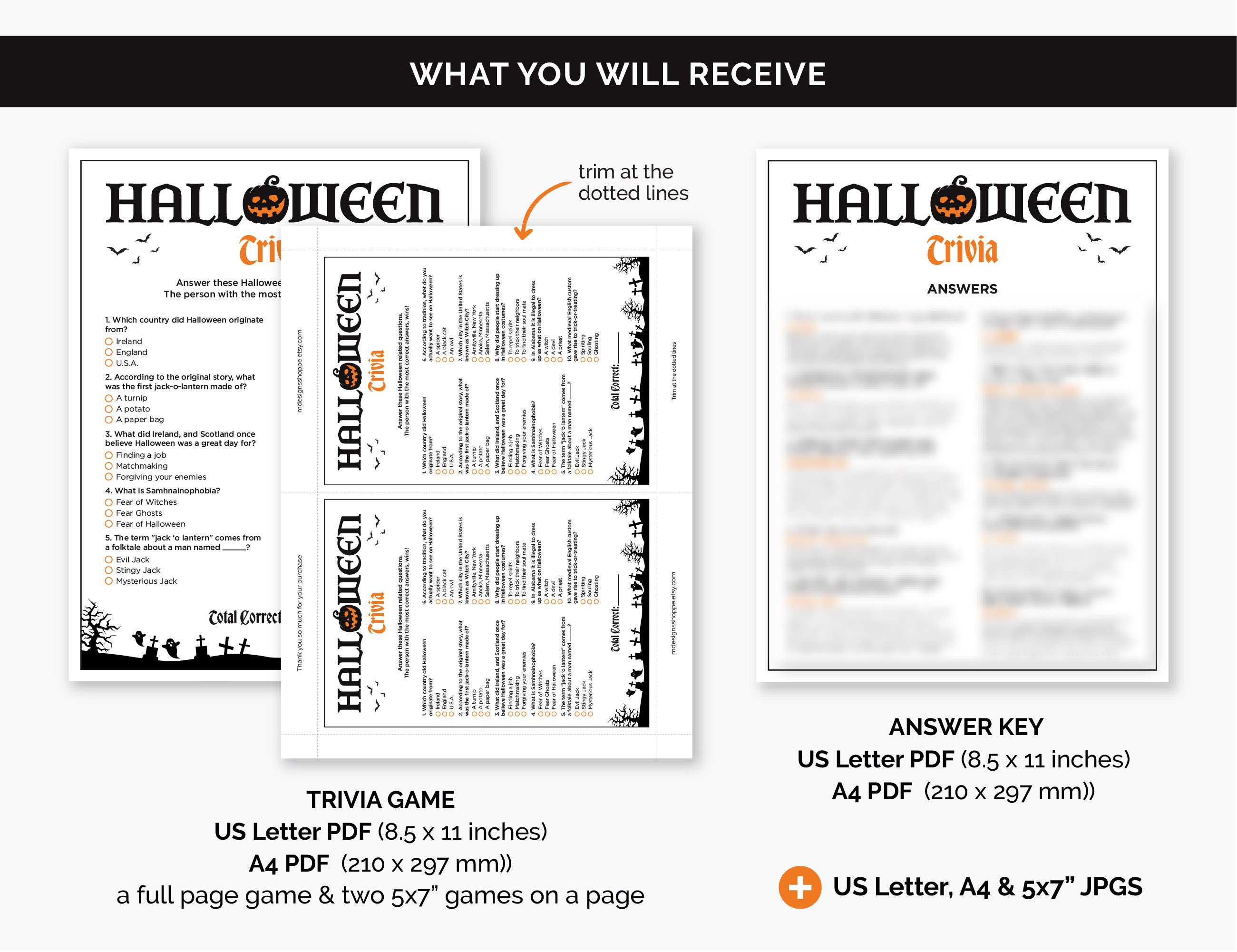 Halloween Trivia Game, Printable Quiz With Answers for a Family, Office ...