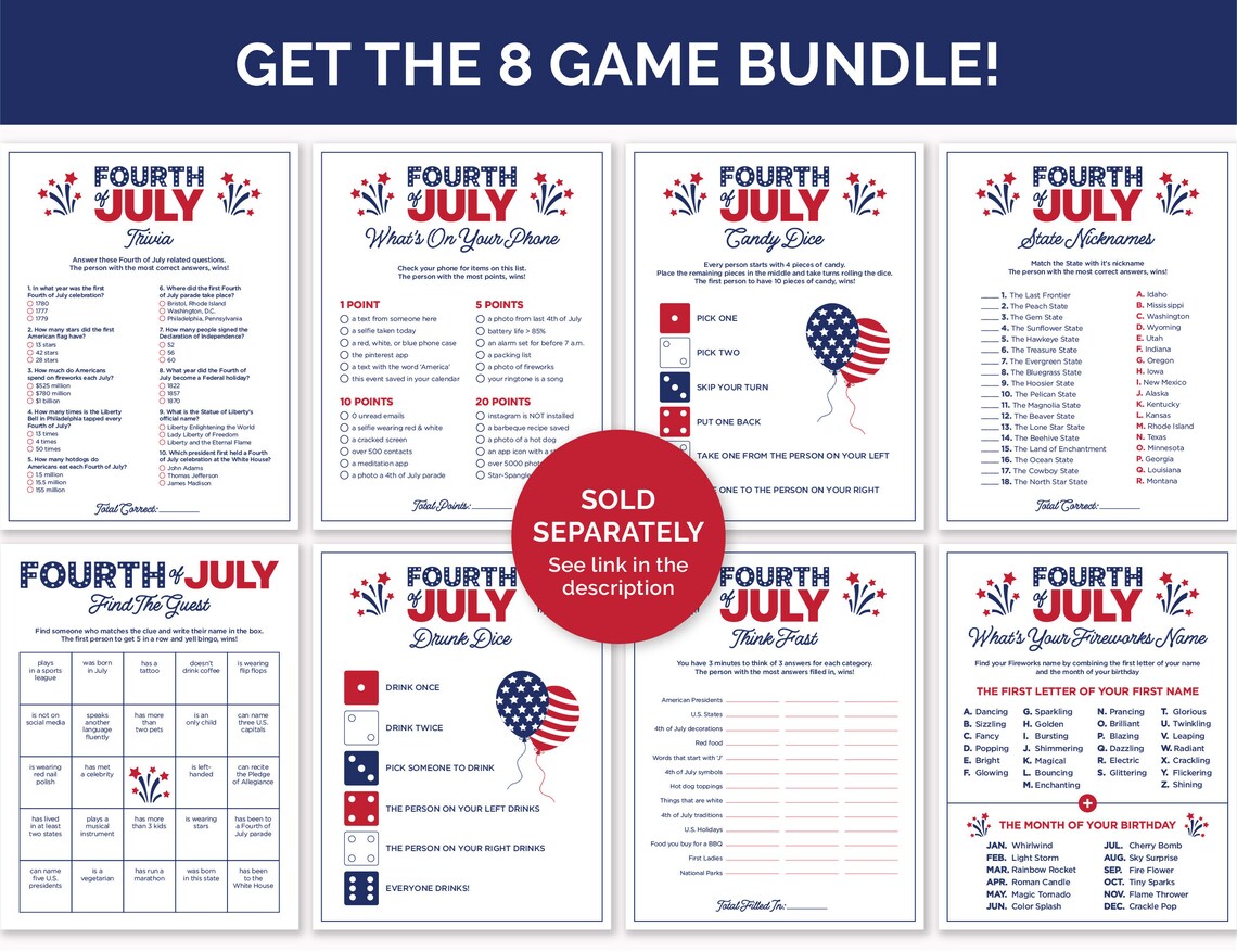Fourth of July Find the Guest Bingo Game Printable Party Game - Etsy