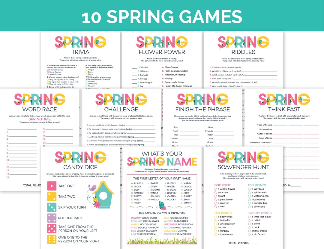 Spring Games Bundle, Printable Spring Party Games for Kids, Teens and ...