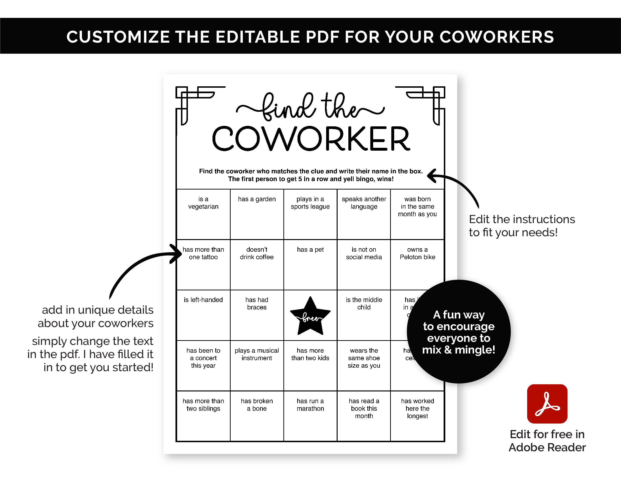 Editable Coworker Bingo Game, Find Someone Who Office Party Game ...