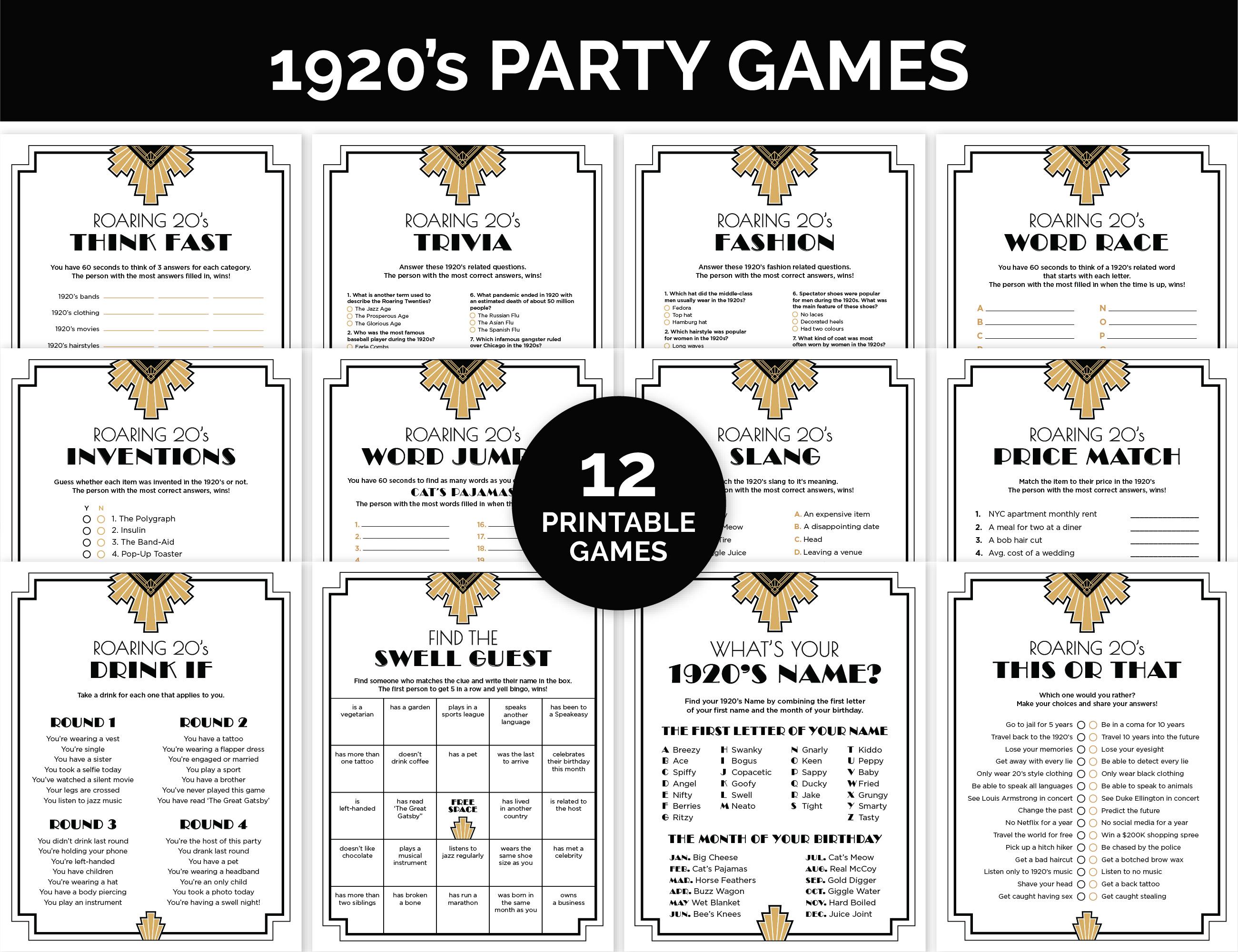 1920s Party Games, Printable Games Bundle for a Roaring Twenties Party ...