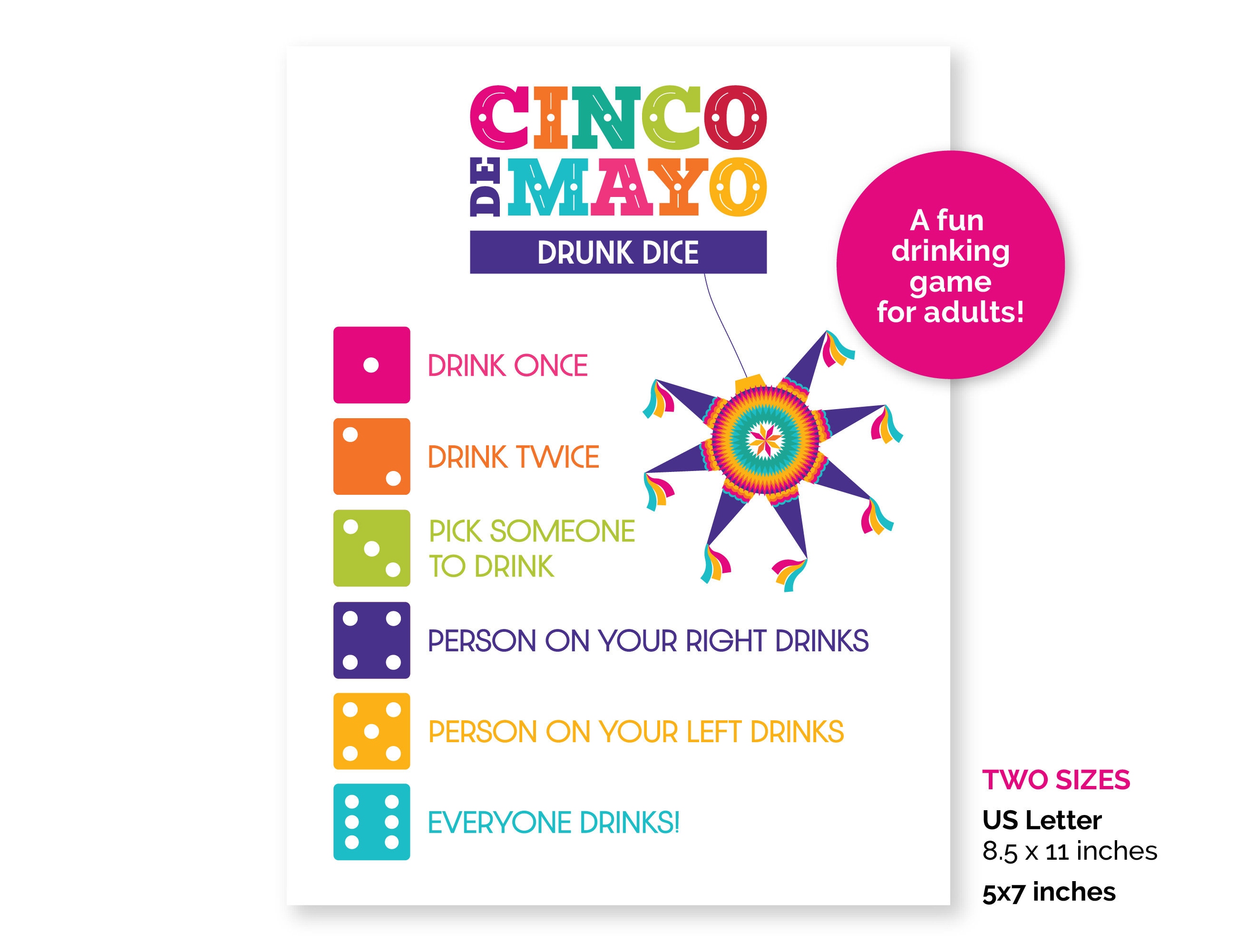 Cinco De Mayo Drunk Dice Game, Printable Drinking Game for Adults, Left ...