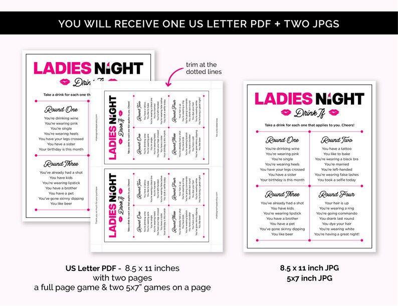 Drink If Ladies Night Game, Printable Drinking Game for Girls' Night in ...
