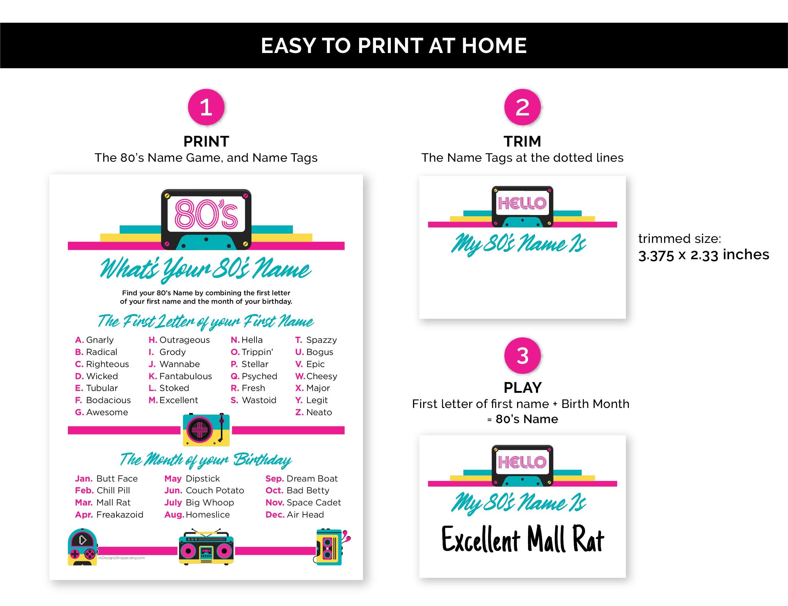 What's Your 80's Name Game, Printable 80's Party Game for Adults and ...