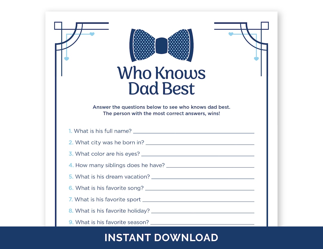 Who Knows Dad Best, Printable Father' Day Trivia Game, How Well Do You ...