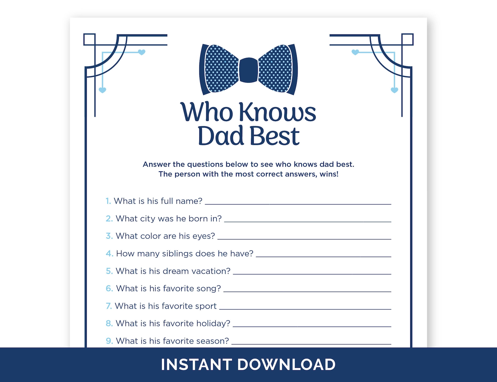 Who Knows Dad Best, Printable Father' Day Trivia Game, How Well Do You ...