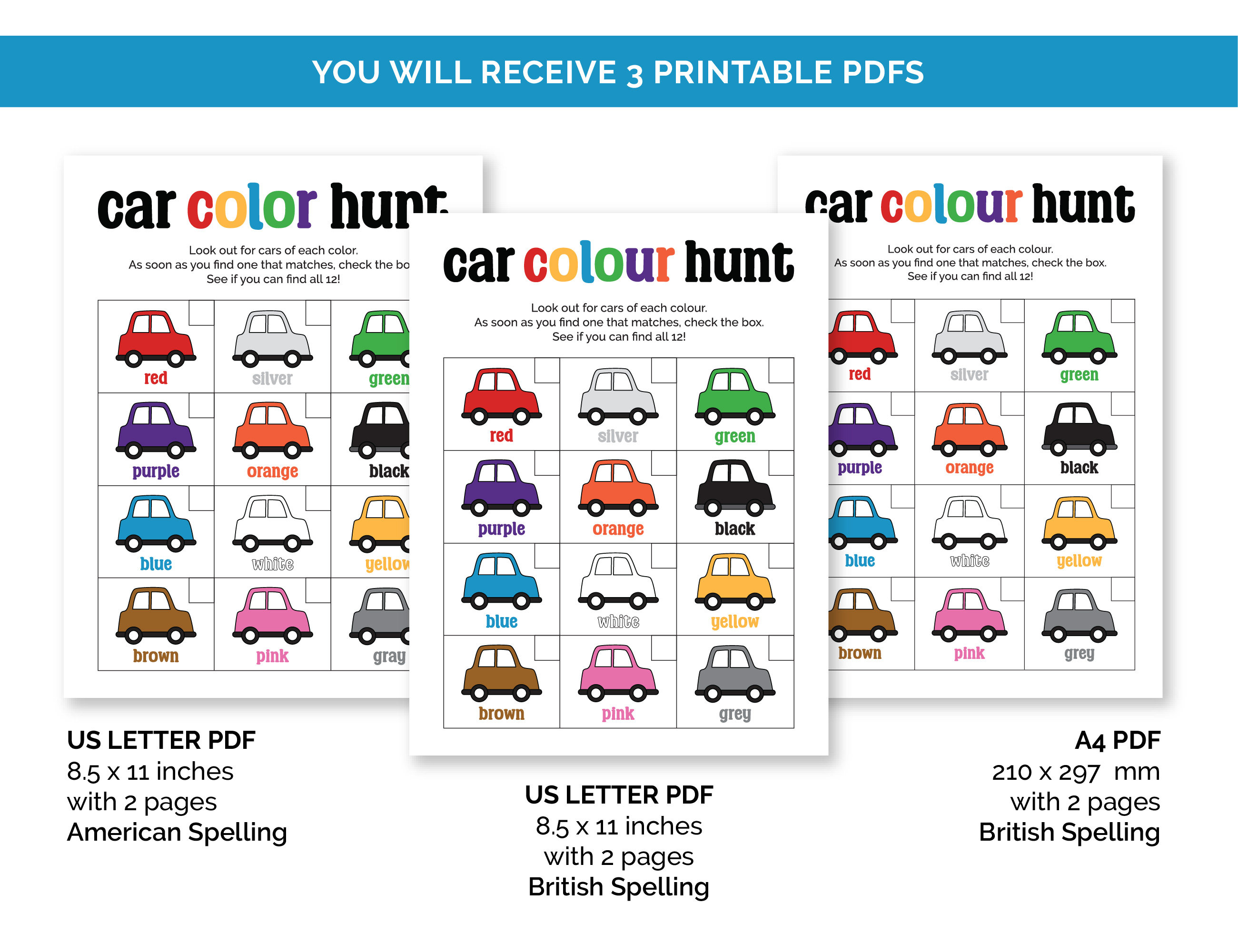 Road Trip Scavenger Hunts for Kids, Printable Road Signs Game, Coloured ...