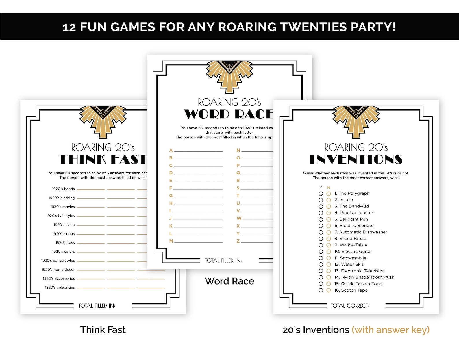 1920s Party Games, Printable Games Bundle for a Roaring Twenties Party ...