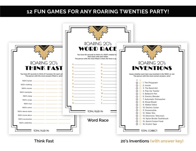 1920s Party Games, Printable Games Bundle for a Roaring Twenties Party ...