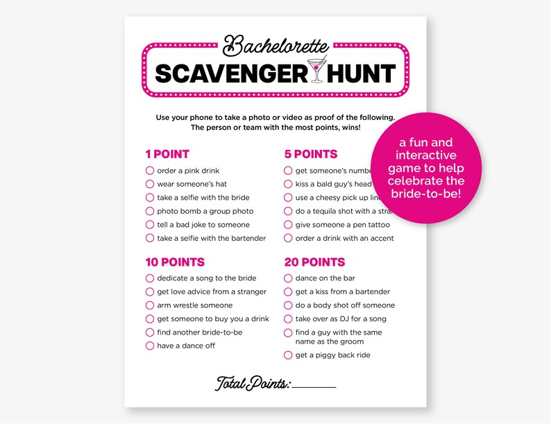 Bachelorette Scavenger Hunt, Printable Bar Game for a Bachelorette ...