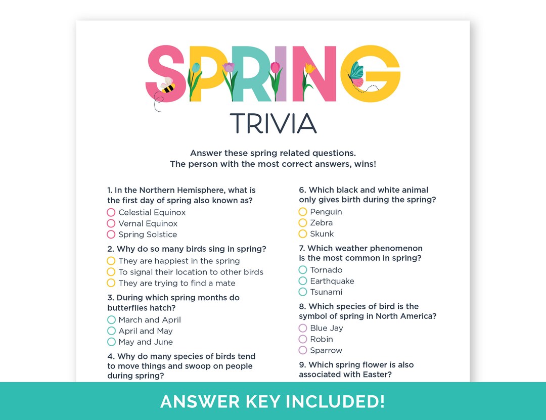 Spring Trivia Game, Printable Spring Quiz With Answers for a Family ...