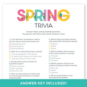 Spring Trivia Game, Printable Spring Quiz With Answers for a Family ...
