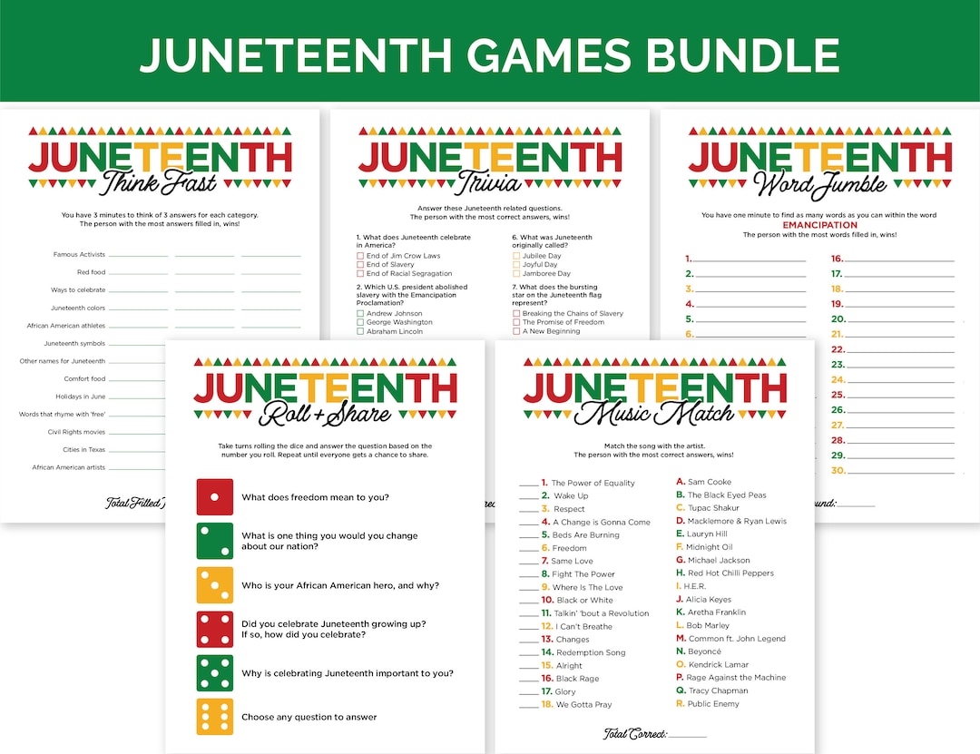 Juneteenth Games, Printable Game Bundle for Family or Classroom ...