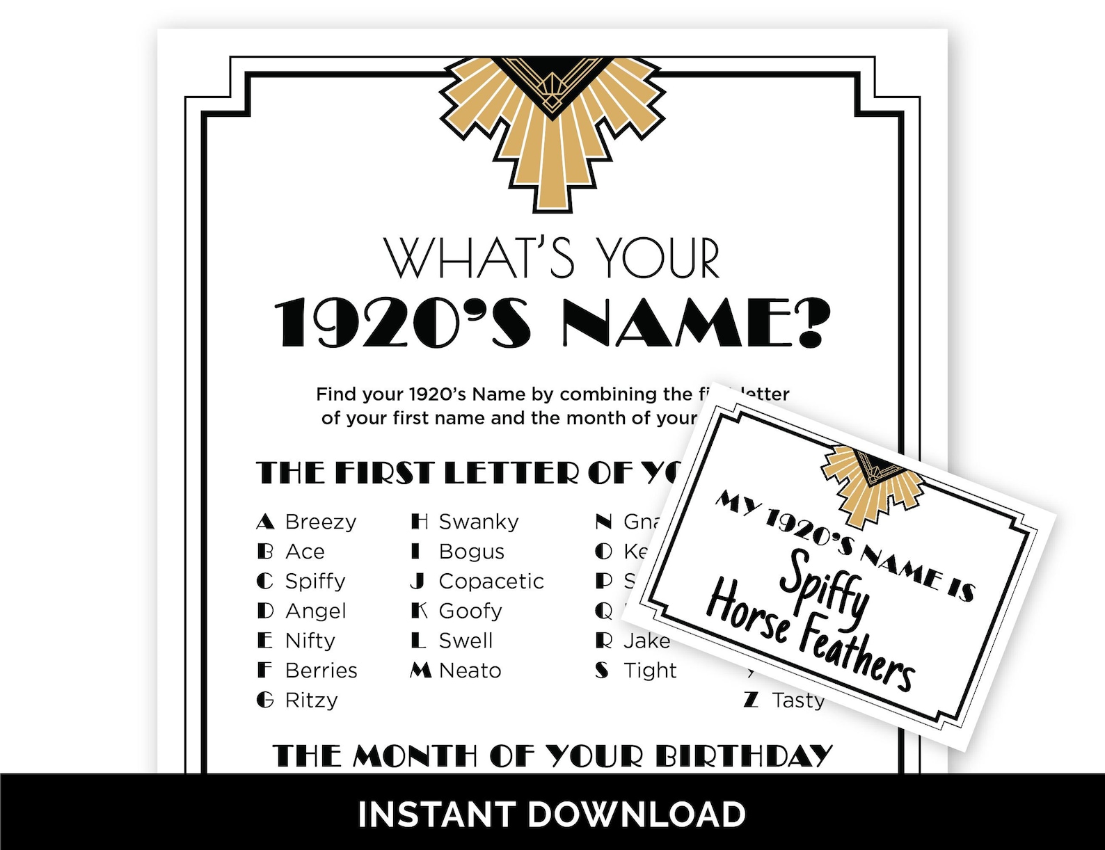 What's Your 1920s Name Game, Printable Roaring Twenties Game, 20s Name ...