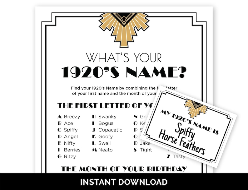 What's Your 1920s Name Game, Printable Roaring Twenties Game, 20s Name ...