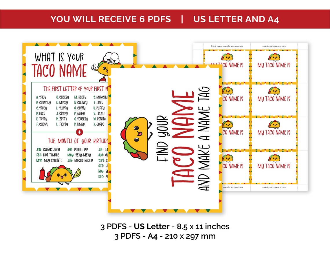 What is Your Taco Name Game, A Printable Game for Cinco De Mayo, a ...