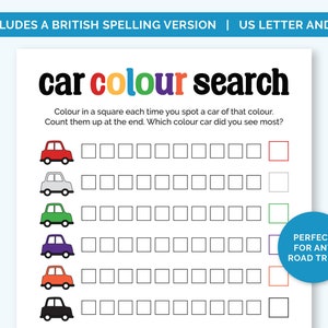 Counting Coloured Cars Printable, Road Trip Game for Kids, Car ...