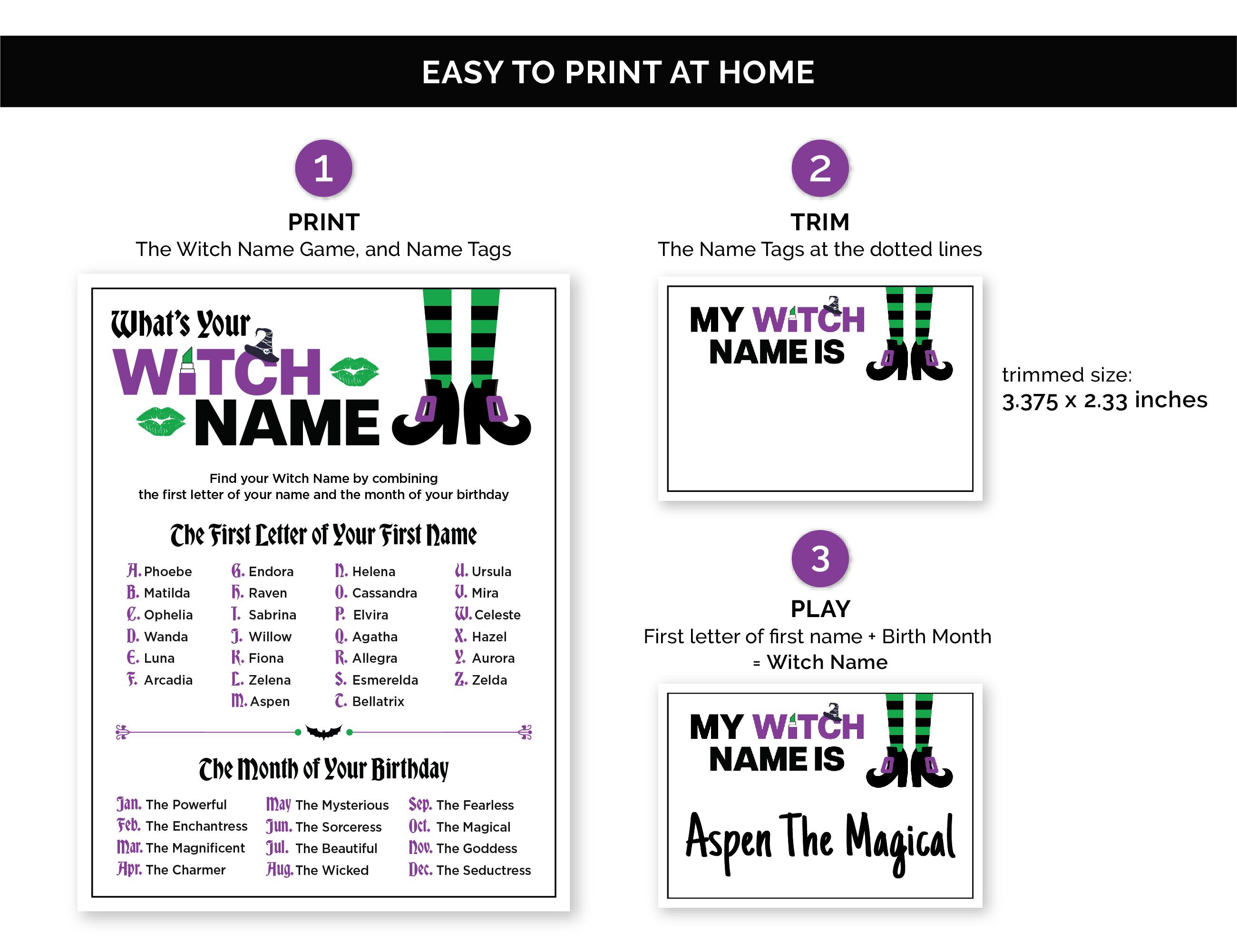 What's Your Witch Name, Printable Witches Night Out Game, Name ...