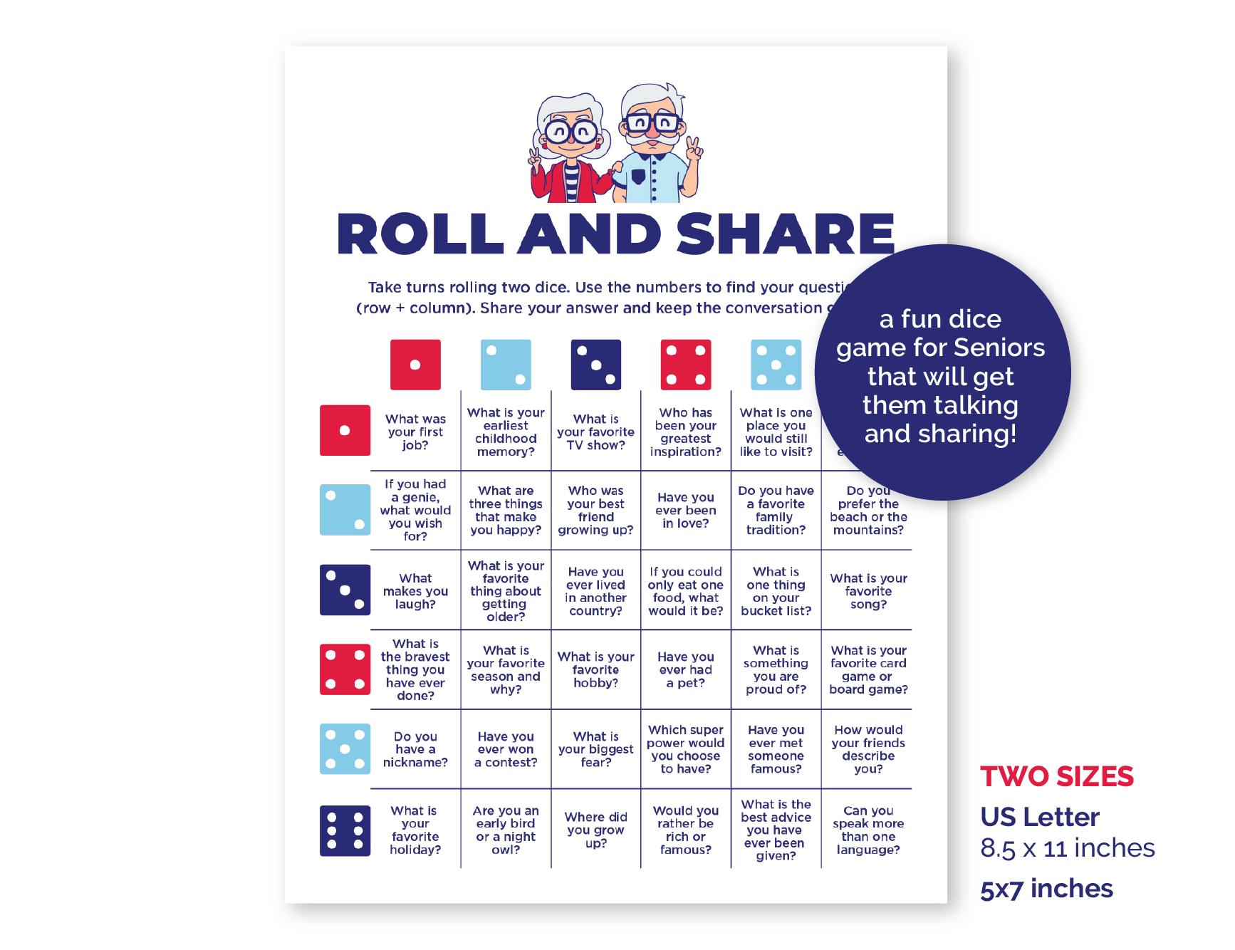 Senior Roll & Share, Talk Dice Game for Senior Citizens, Icebreaker ...