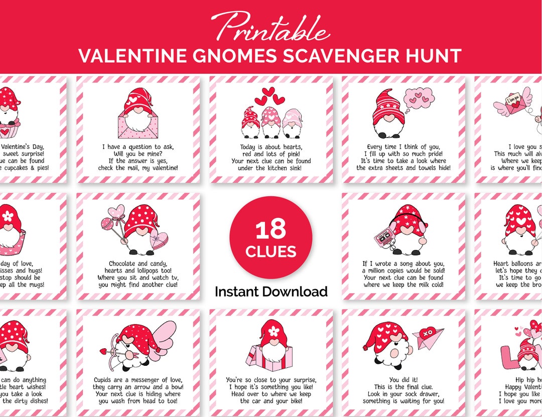 Valentine's Day Scavenger Hunt for Kids, Printable Indoor Treasure Hunt ...