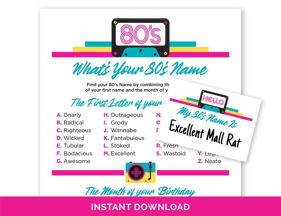 What's Your 80's Name Game, Printable 80's Party Game for Adults and ...