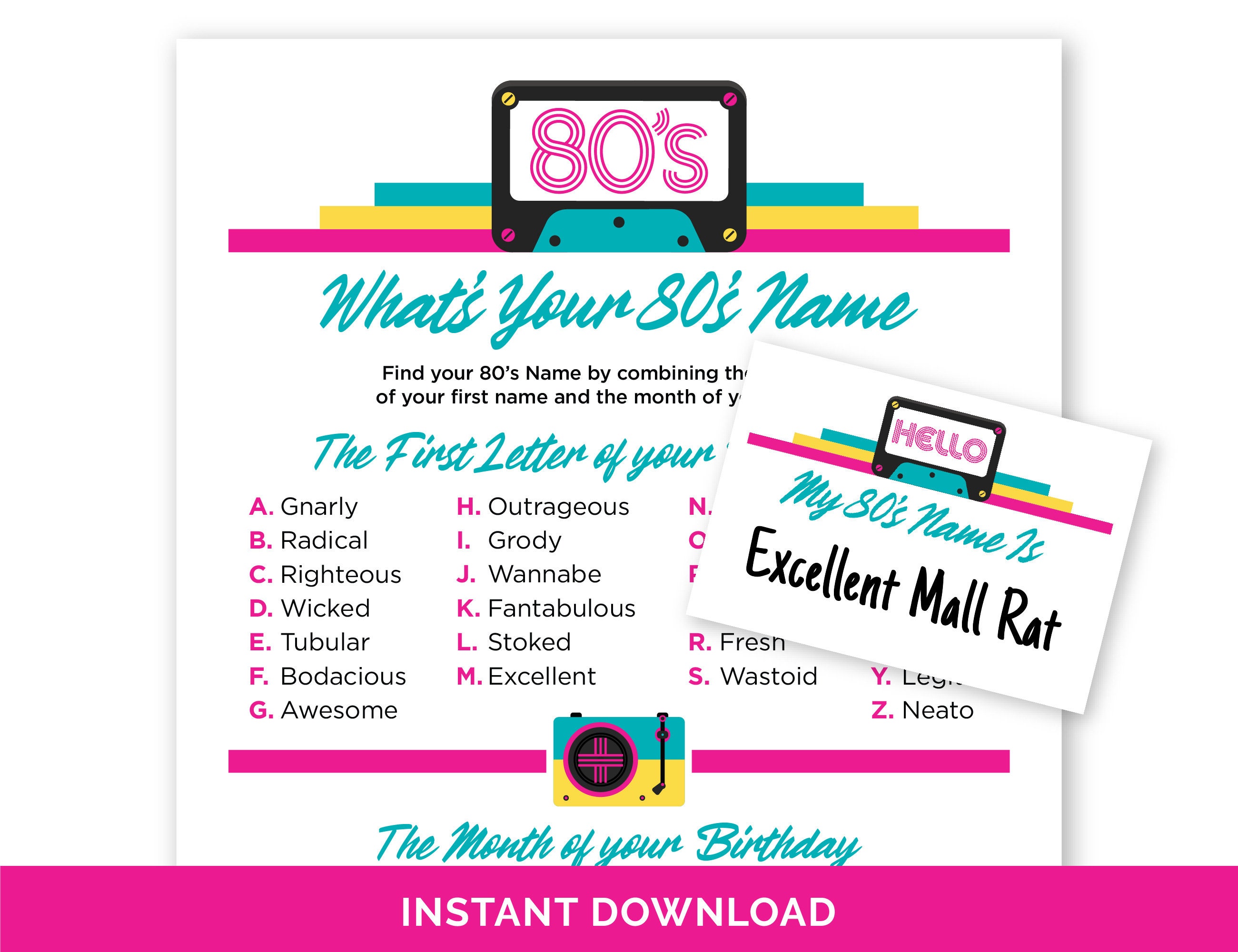 What's Your 80's Name Game, Printable 80's Party Game for Adults and ...