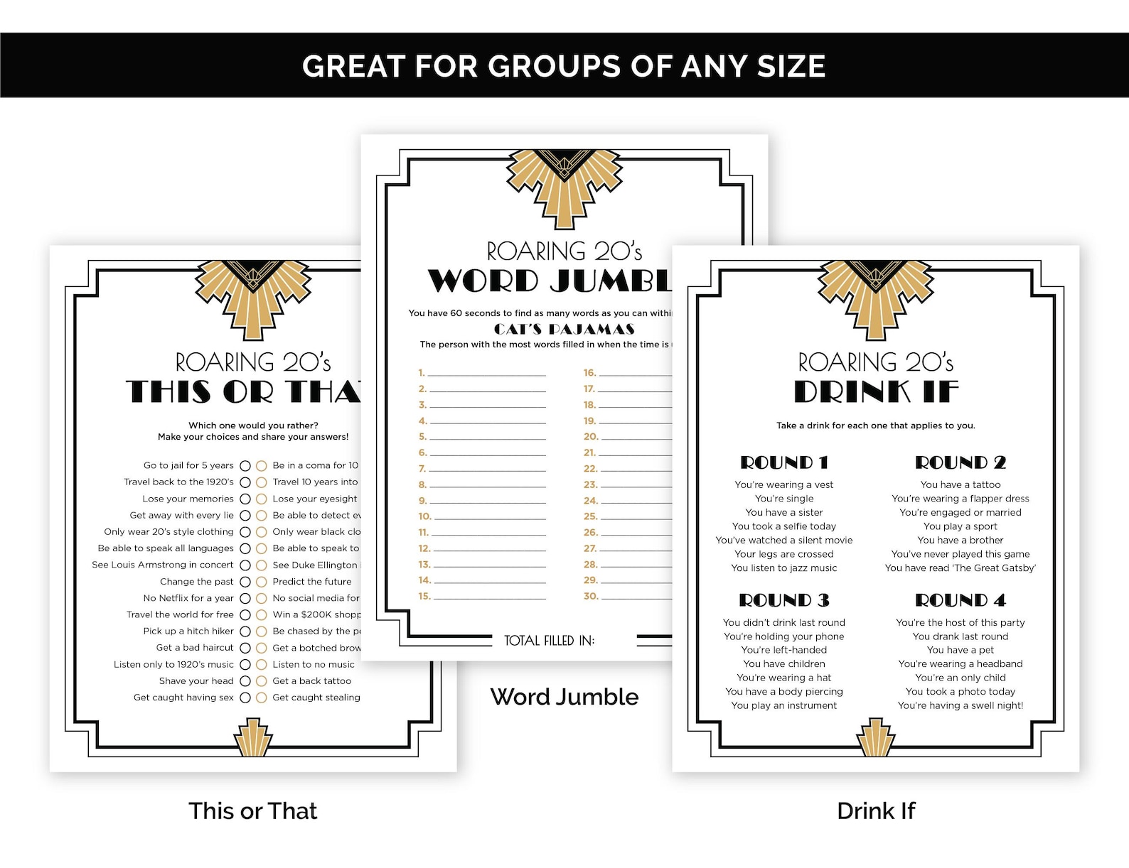 1920s Party Games, Printable Games Bundle for a Roaring Twenties Party ...
