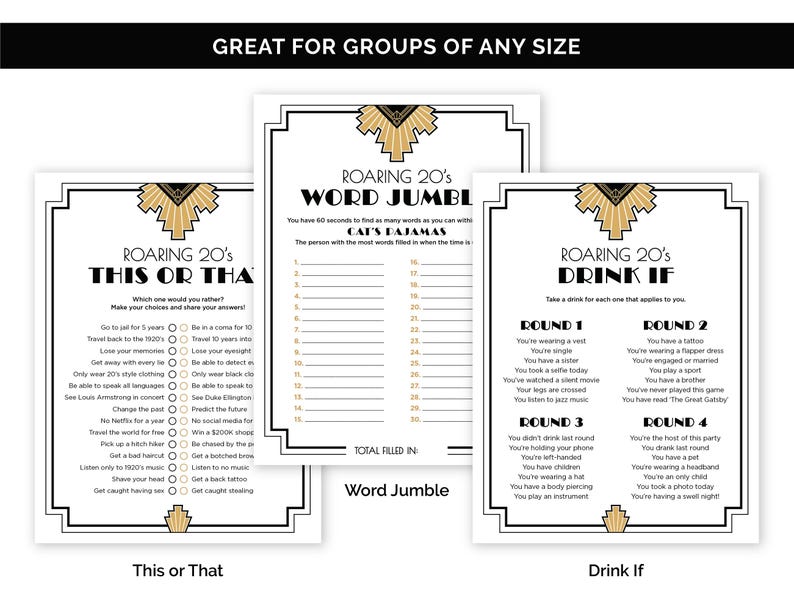 1920s Party Games, Printable Games Bundle for a Roaring Twenties Party ...
