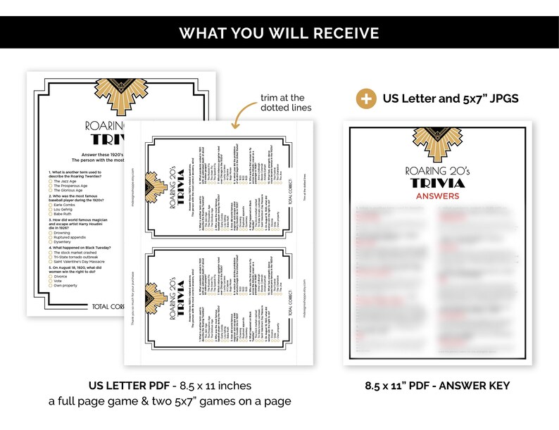 1920's Trivia Game, Printable Quiz With Answers for a Roaring Twenties ...