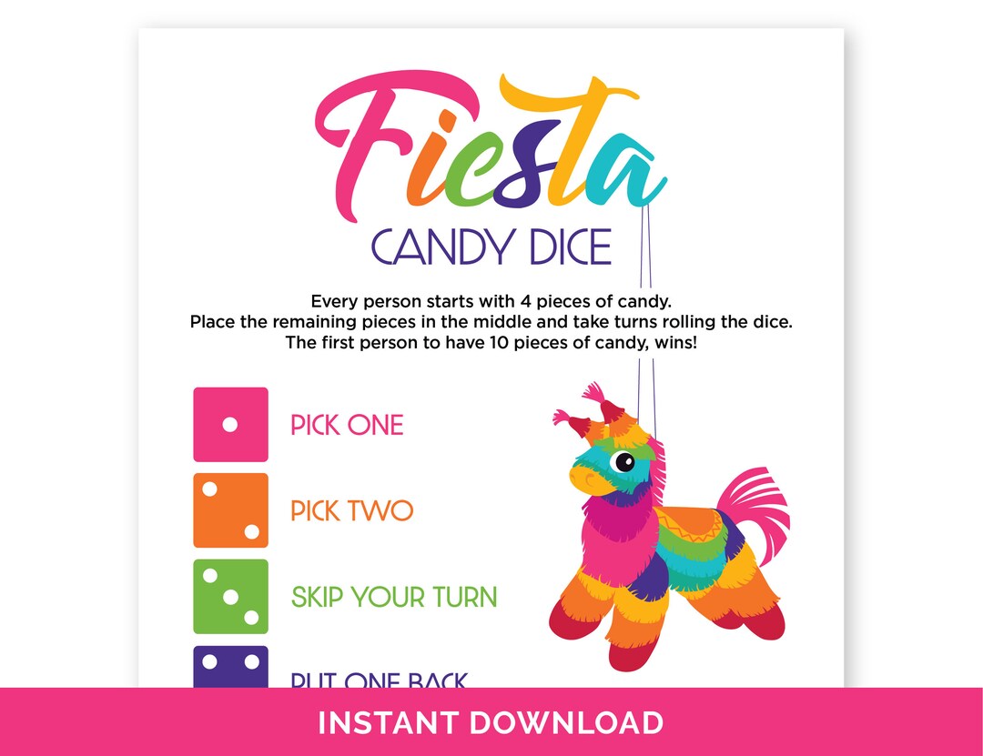 Fiesta Candy Dice Game, Printable Game for a Fiesta Birthday, Cinco De ...