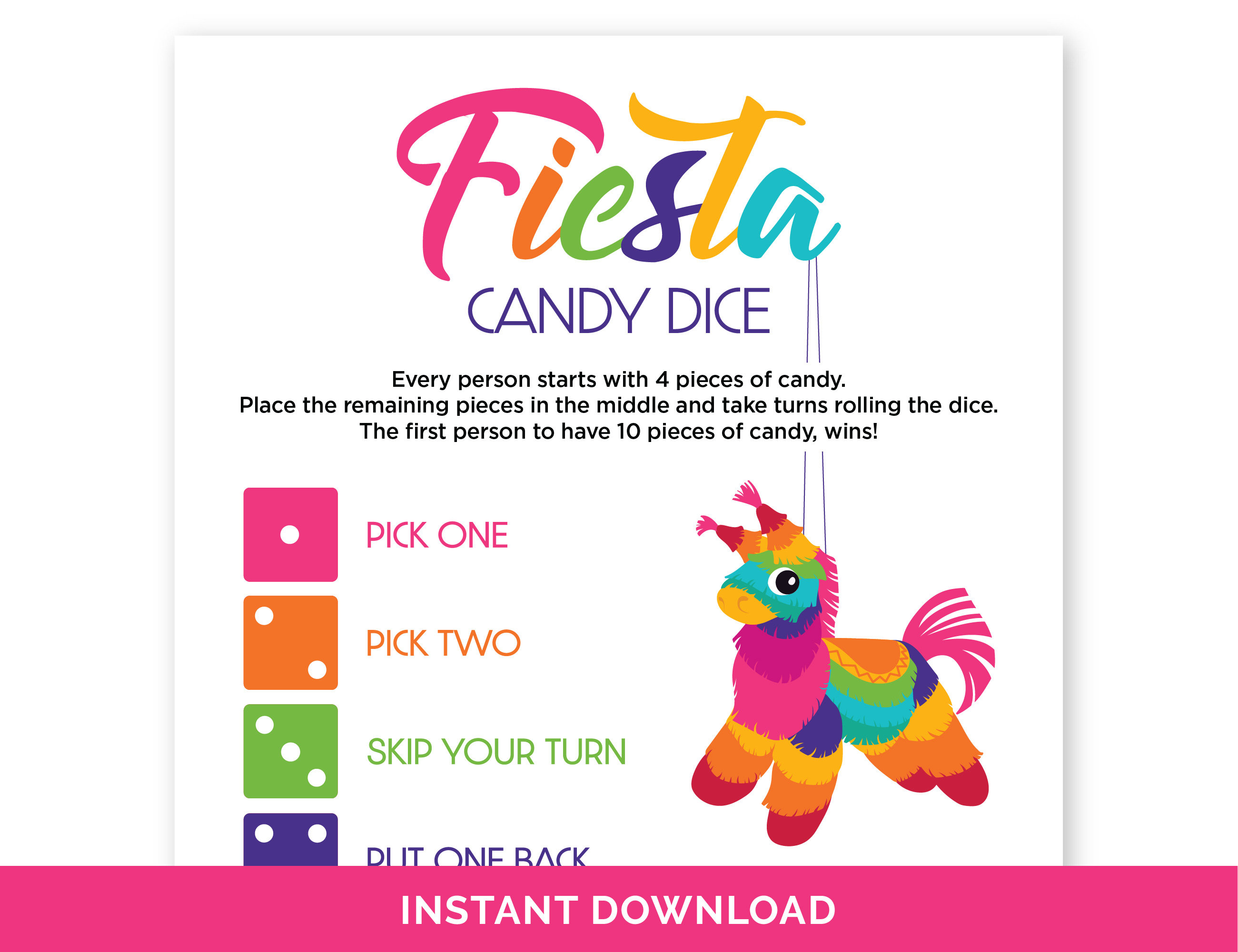 Fiesta Candy Dice Game, Printable Game for a Fiesta Birthday, Cinco De ...