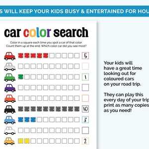 Counting Coloured Cars Printable, Road Trip Game for Kids, Car ...