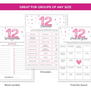 12th Birthday Party Games, Printable Birthday Game Bundle With Birthday ...