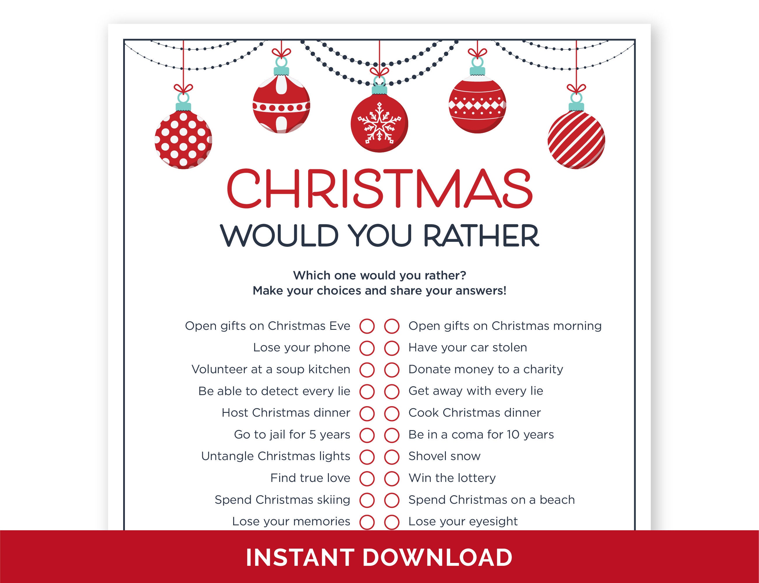Christmas Would You Rather Game for Adults, Printable Christmas ...