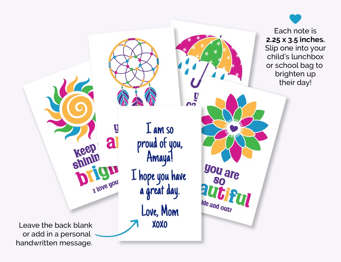 Printable Lunch Box Notes for Kids, Motivational Lunchbox Notes ...