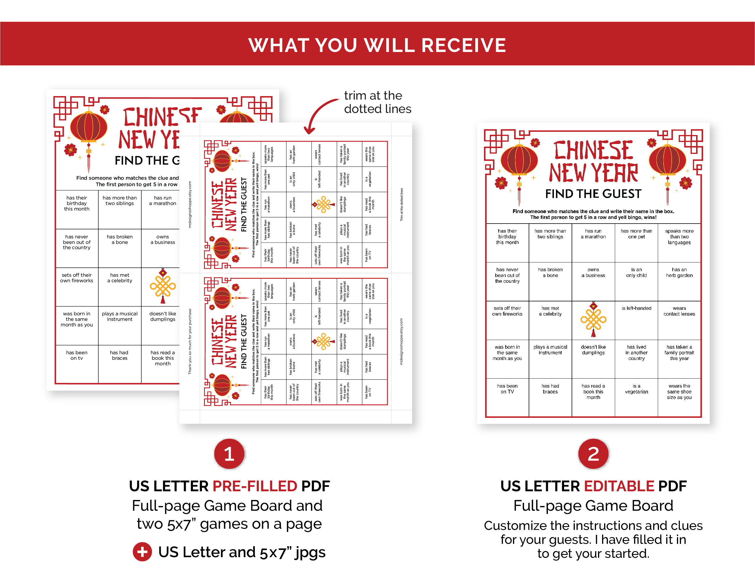 Editable Chinese New Year Find the Guest Bingo, Find Someone Who Human ...