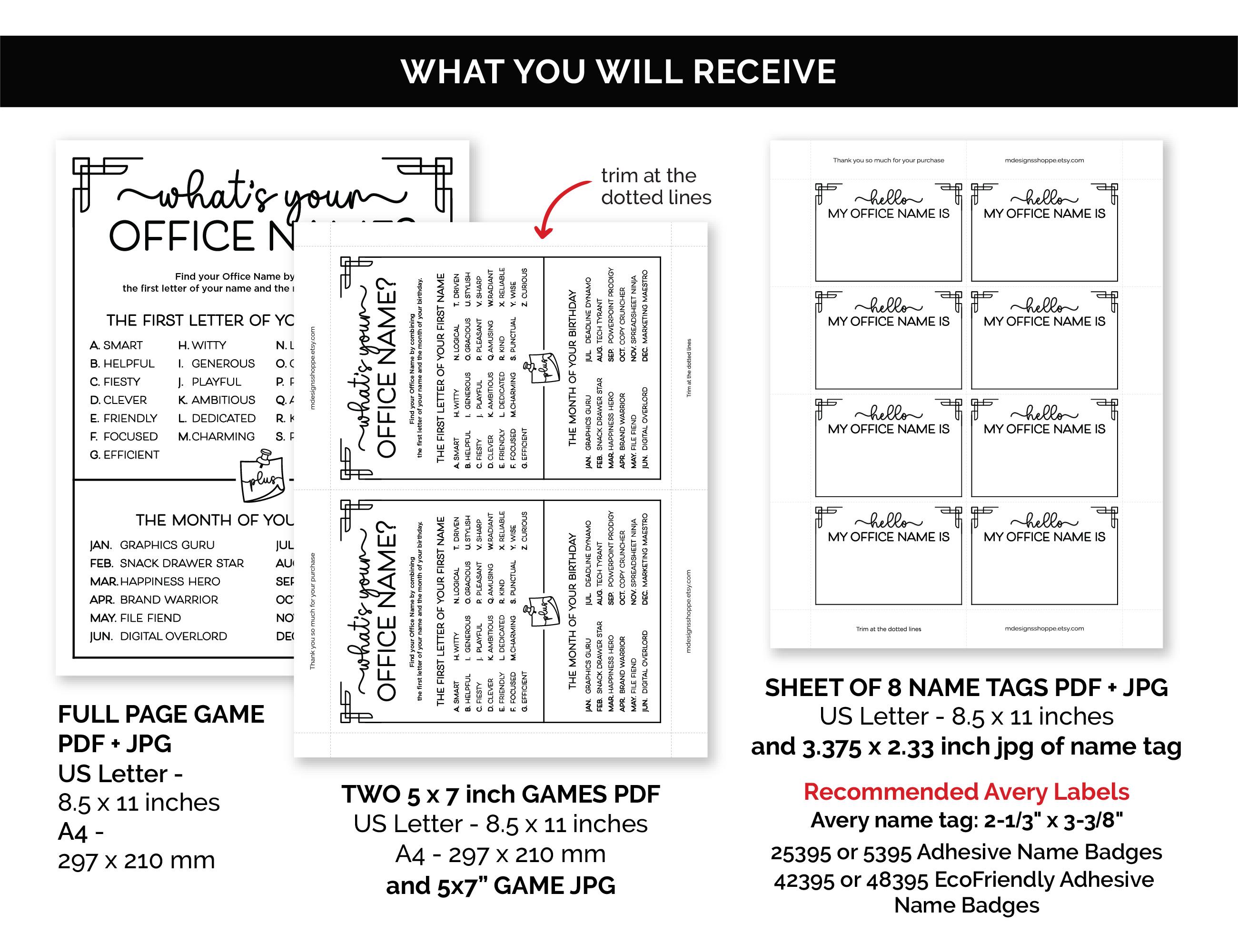 What's Your Office Name, Printable Office Party Icebreaker Game, Name ...