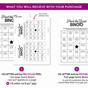 Editable Find the Guest Bingo, Icebreaker Game for Parties, Find ...