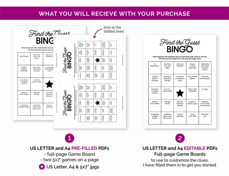 Editable Find the Guest Bingo, Icebreaker Game for Parties, Find ...