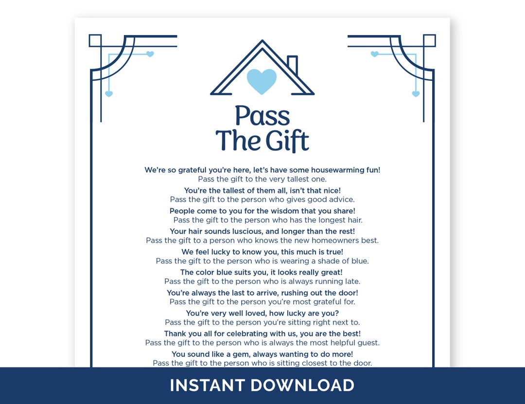 Housewarming Pass the Gift Game, Printable Pass the Present ...