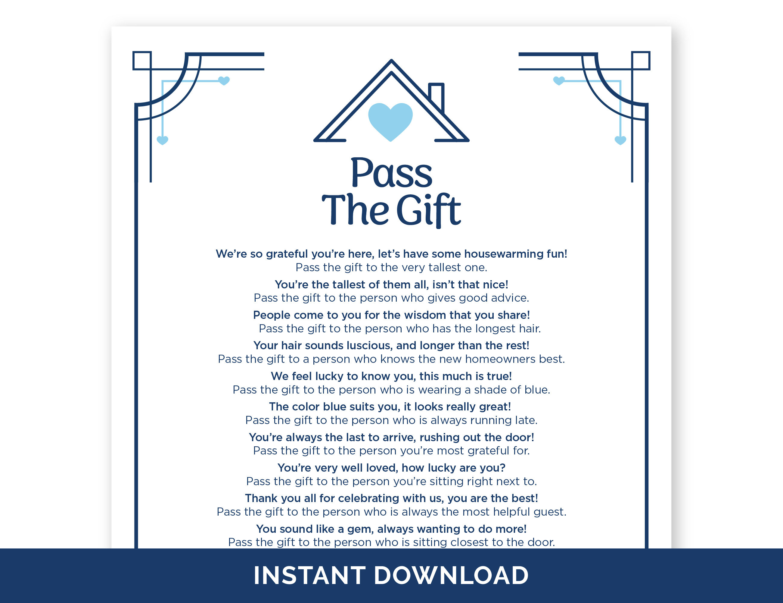 Housewarming Pass the Gift Game, Printable Pass the Present ...
