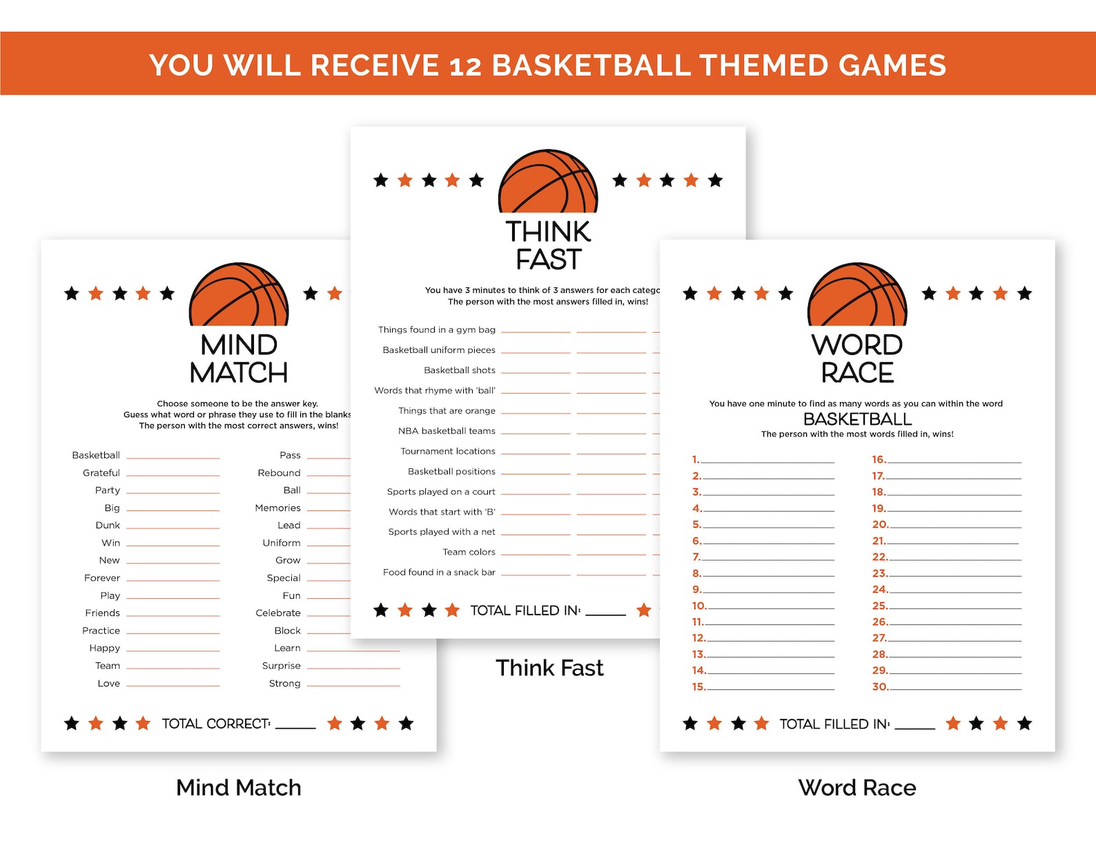 Basketball Games, Printable Games Bundle for a Basketball Team Party ...