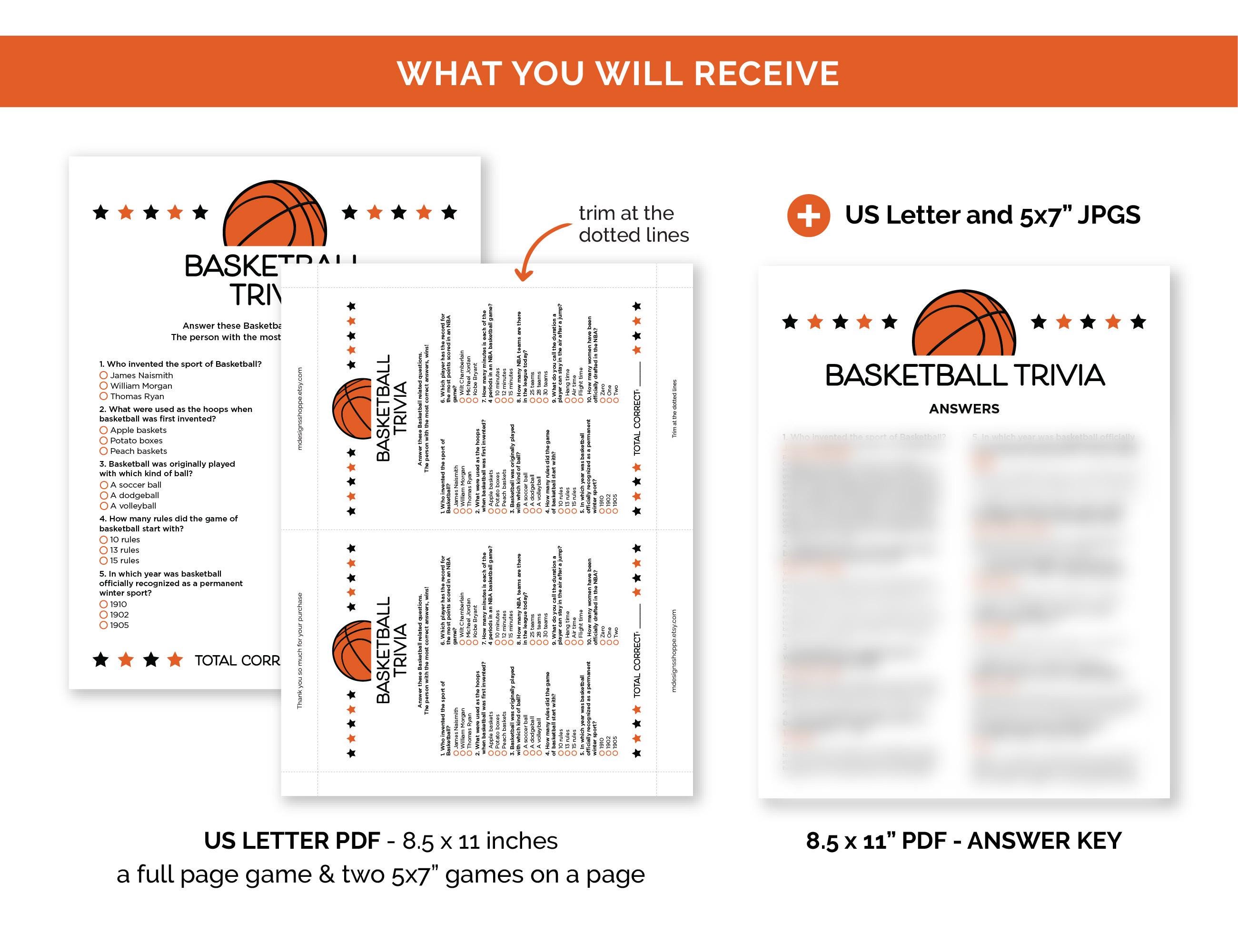 Basketball Trivia Game, Printable Quiz With Answers for a Basketball ...
